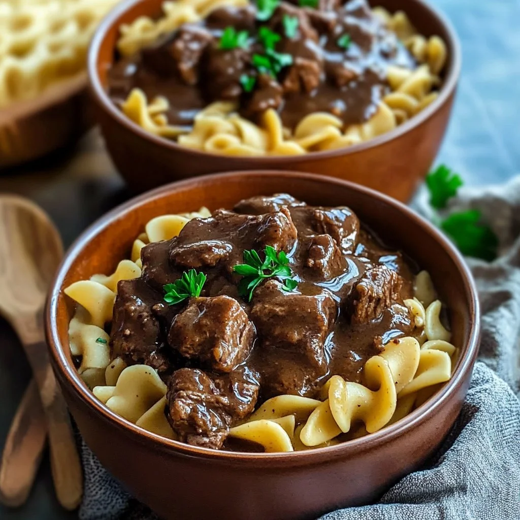 Crockpot Beef Tips & Noodles