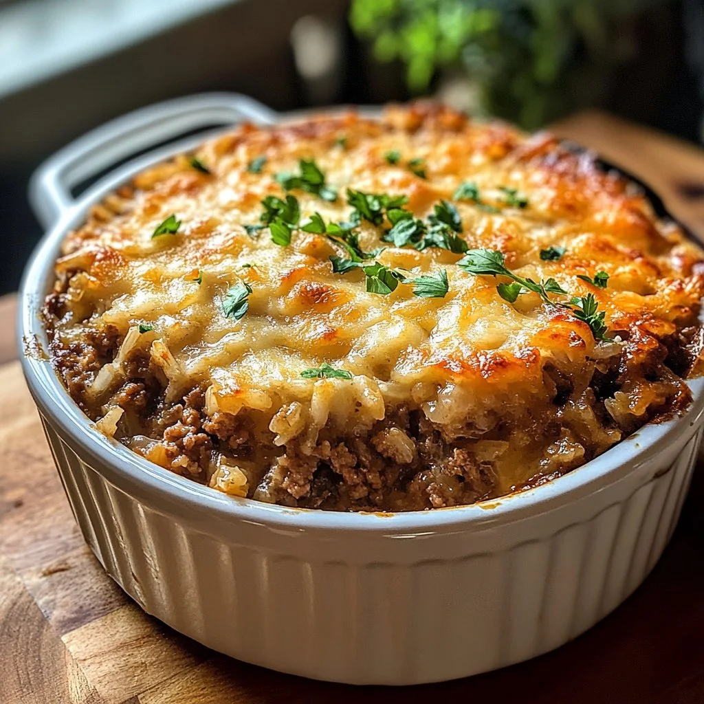 French Onion Ground Beef and Rice Casserole