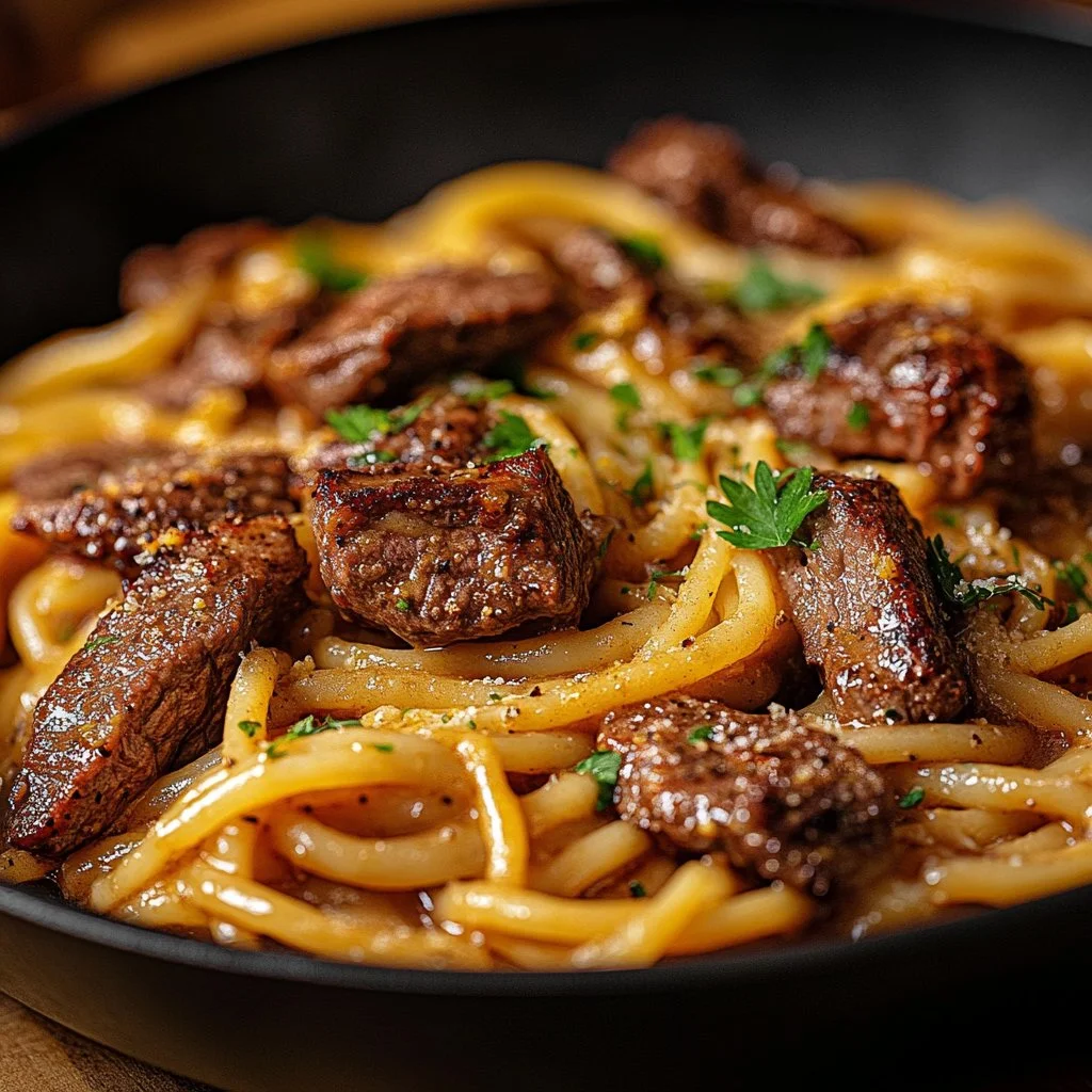 Indulgent Creamy Cajun Butter Tender Steak Pasta Skillet