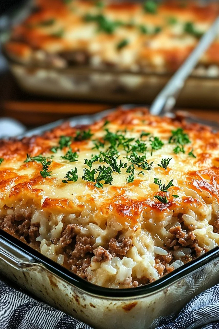 Ultimate Comfort: French Onion Ground Beef & Rice Casserole